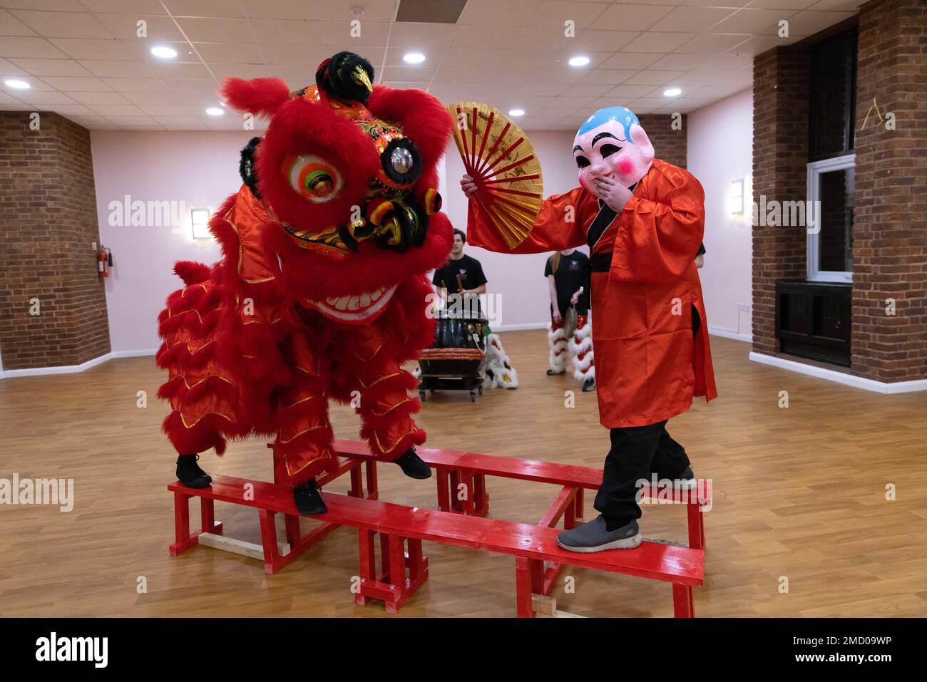 Members of the World Eagle Claw Association UK Lion Dance Team rehearse ...