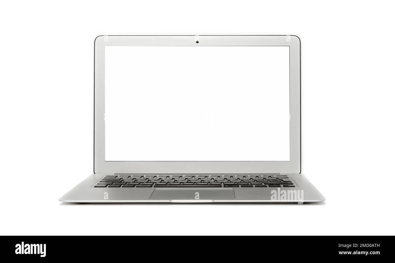 Laptop with blank white screen. Isolated on white background Stock ...