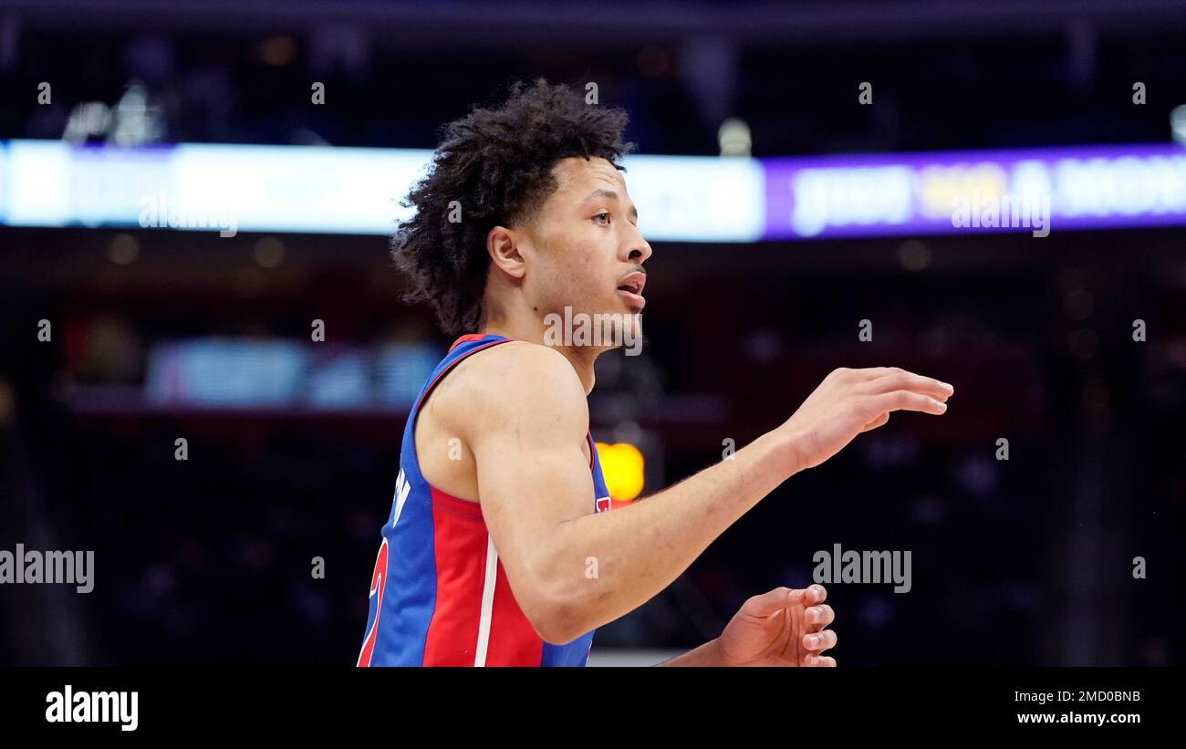 Detroit Pistons guard Cade Cunningham plays during the first half of an ...
