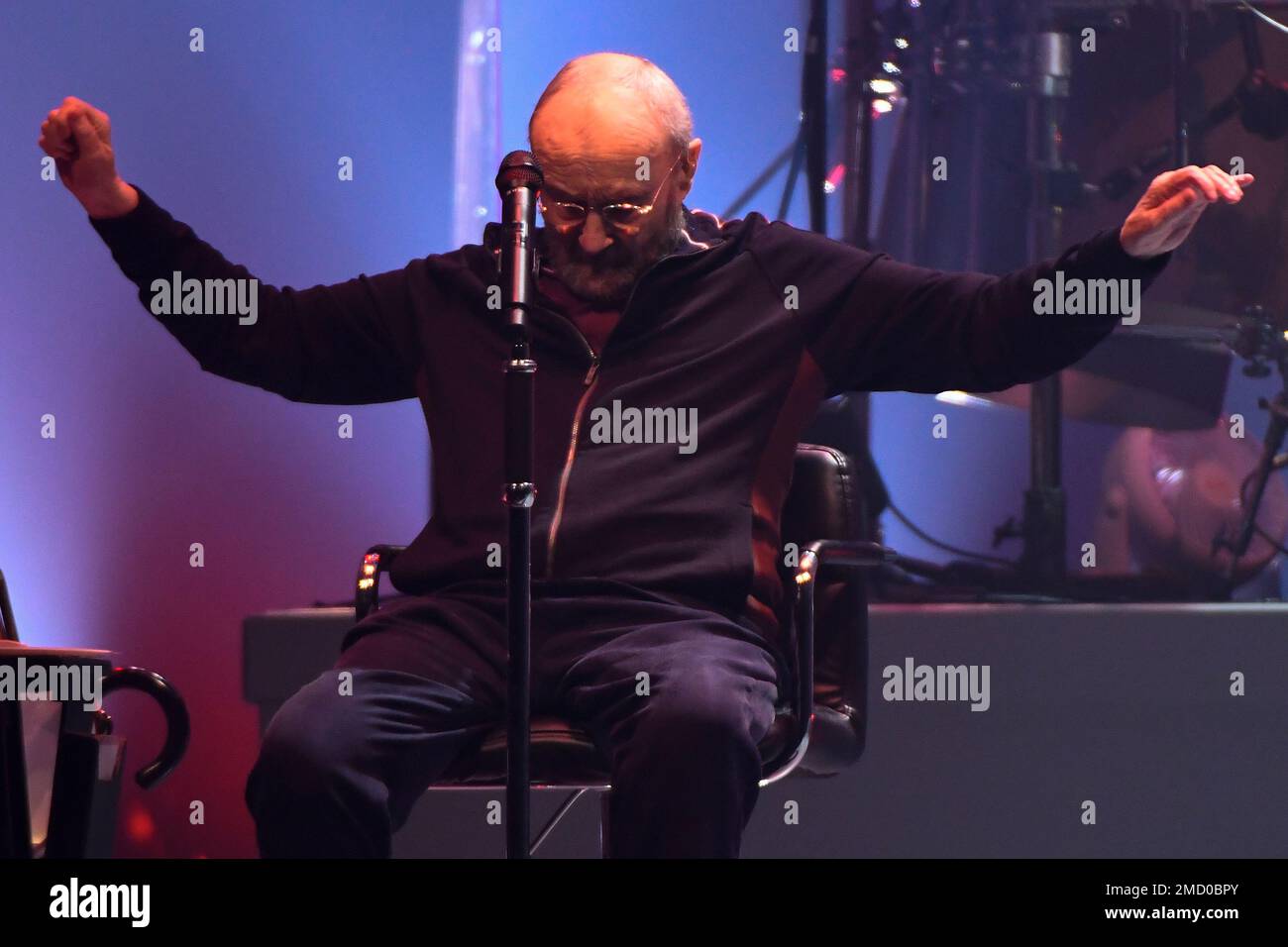 Singer Phil Collins leads Genesis as they play in their "The Last Domino?" tour at the United ...
