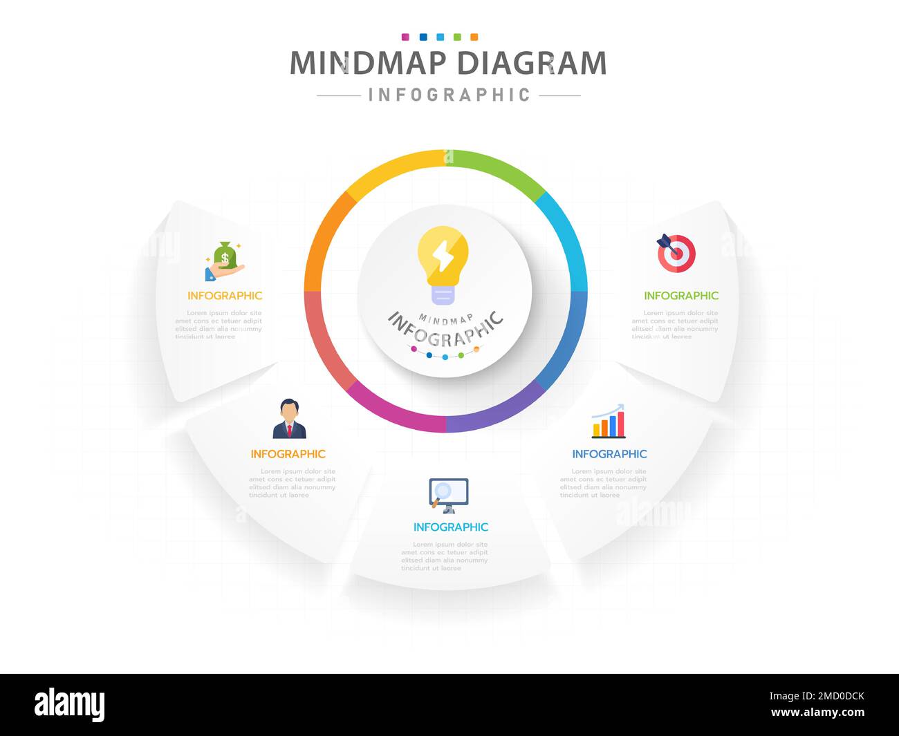 Infographic template for business. 5 Steps Modern Mindmap diagram with circles and topic titles ...