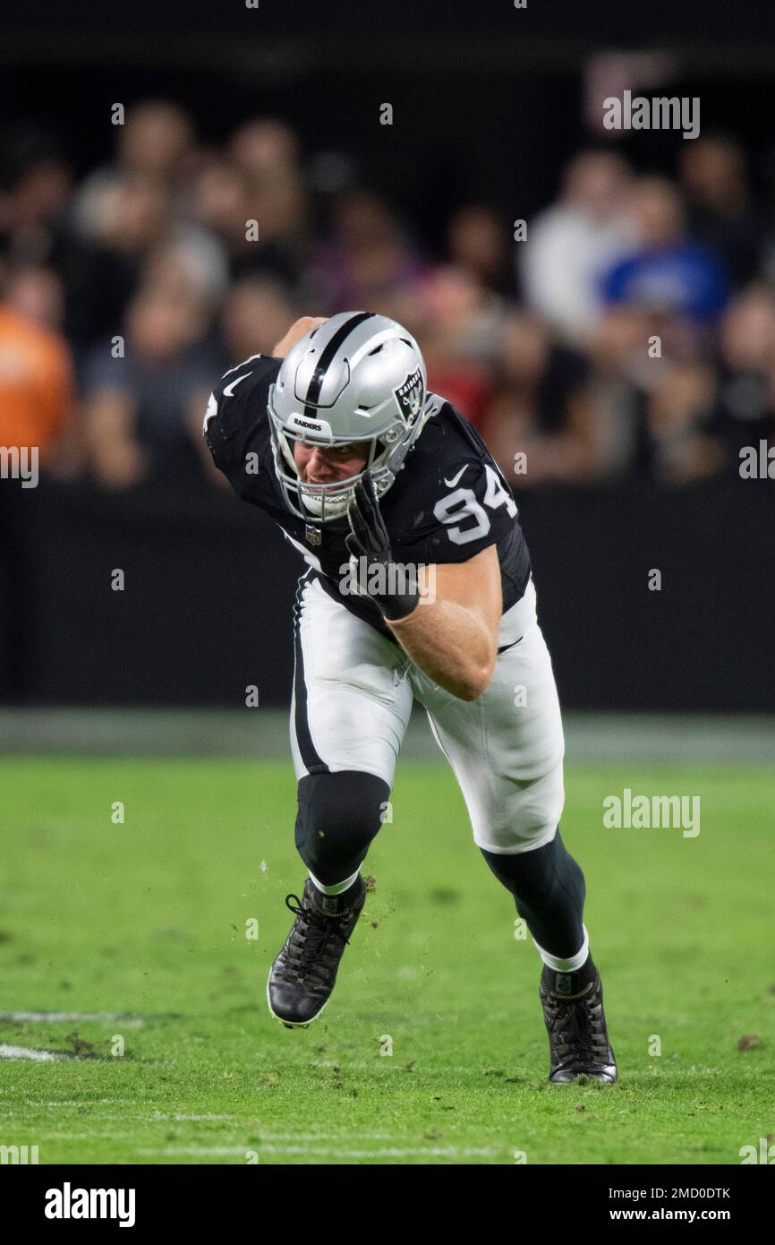 Las Vegas Raiders defensive end Carl Nassib (94) rushes against the Kansas City Chiefs during an ...