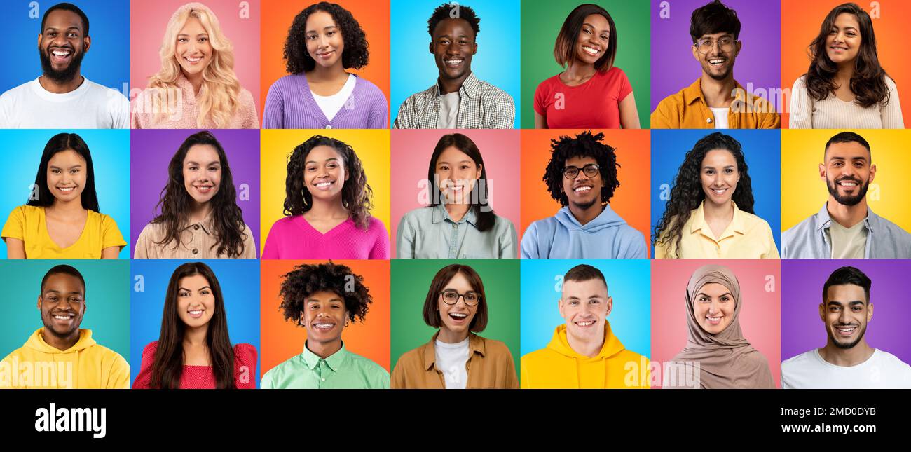 Collage with happy multiethnic people of different age posing over ...