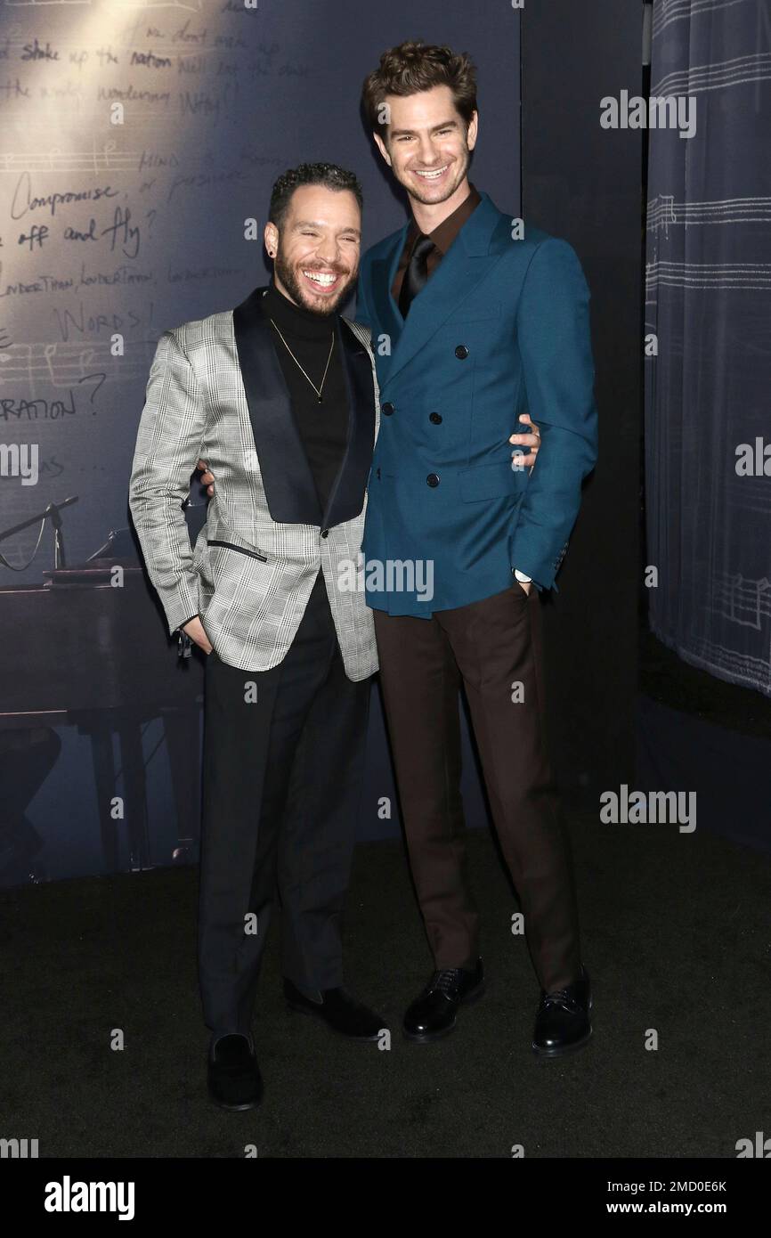 Robin de Jesus, left, and Andrew Garfield attend the premiere of "tick ...