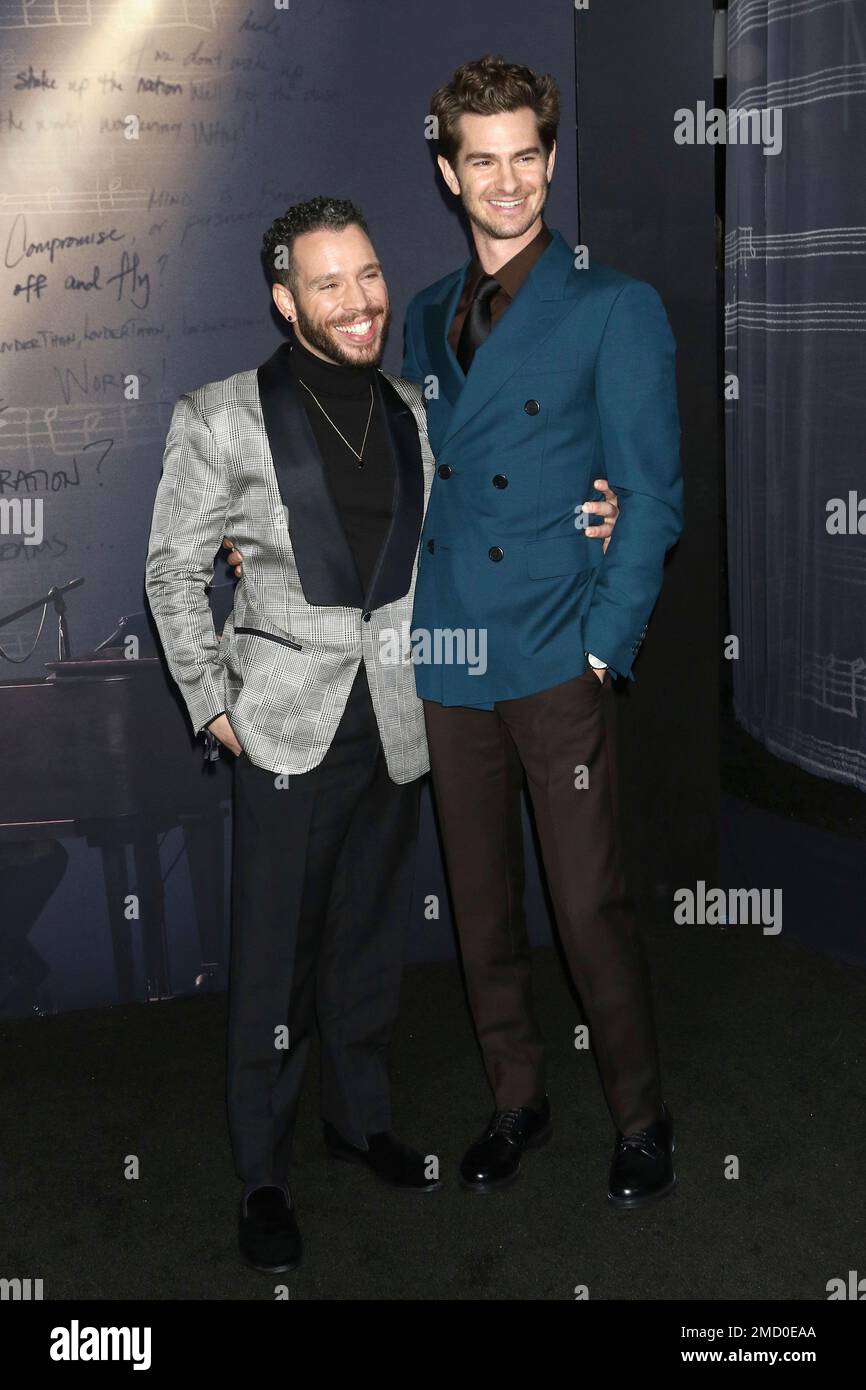 Robin de Jesus, left, and Andrew Garfield attend the premiere of "tick ...