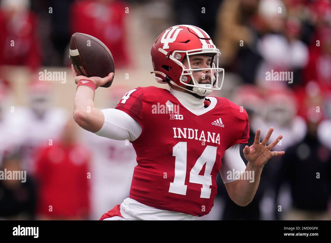 Indiana quarterback Jack Tuttle (14) throws during the first half of an ...