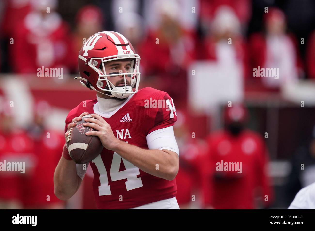 Indiana quarterback Jack Tuttle (14) throws during the first half of an ...