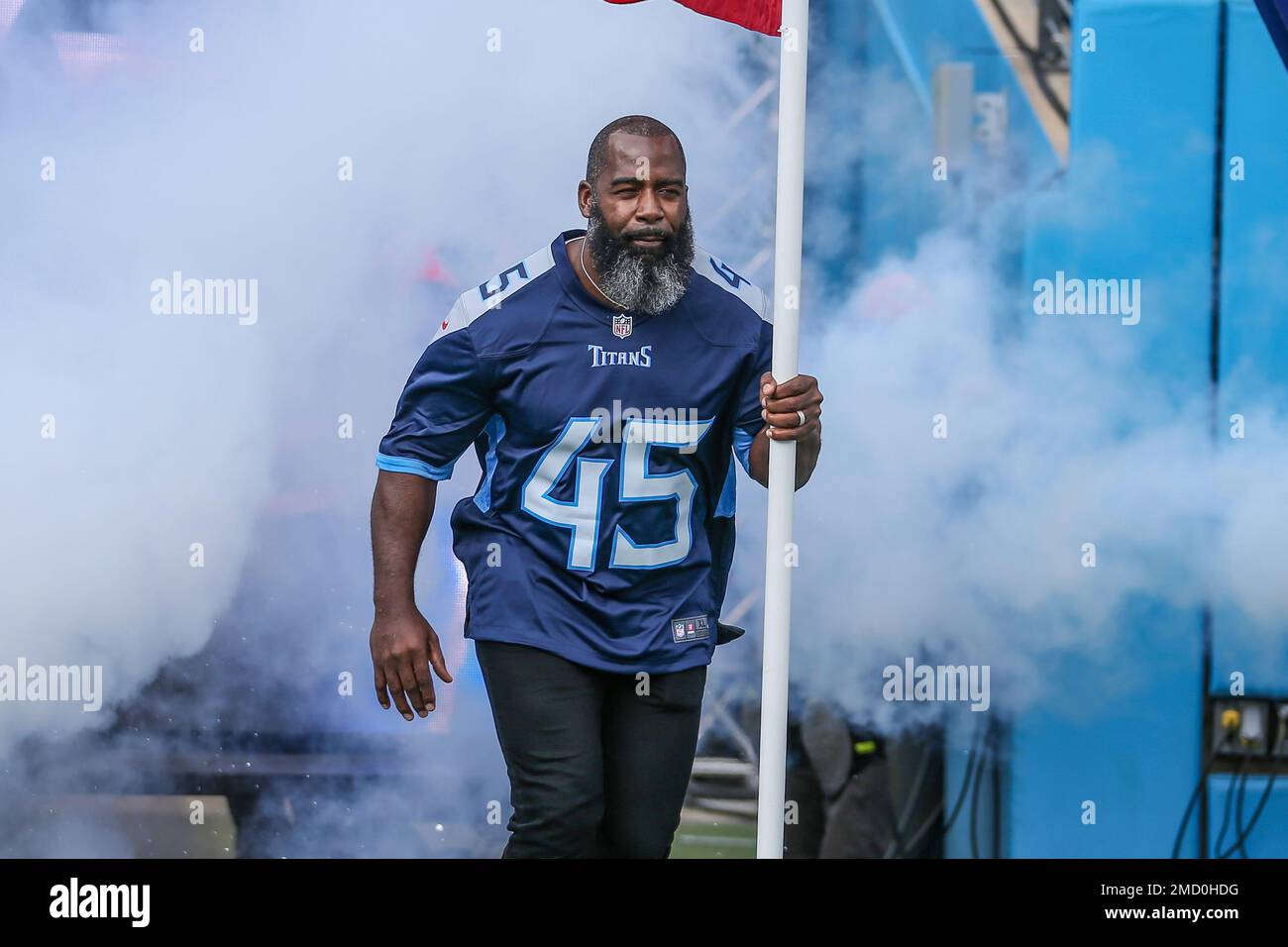 Tennessee Titans retired Ahmard Hall is honored before an NFL football ...
