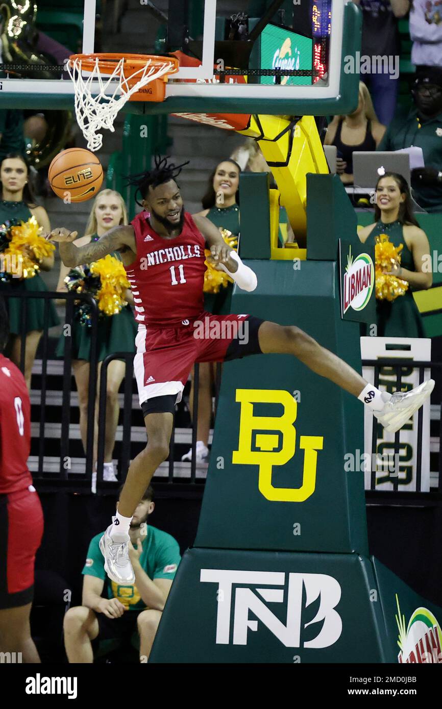 Nicholls State guard Latrell Jones dunks against Baylor in the second ...