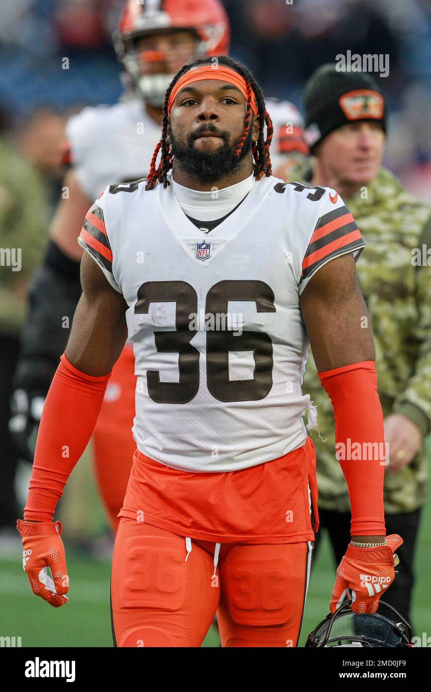 Cleveland Browns safety M.J. Stewart Jr. (36) walks off the field ...