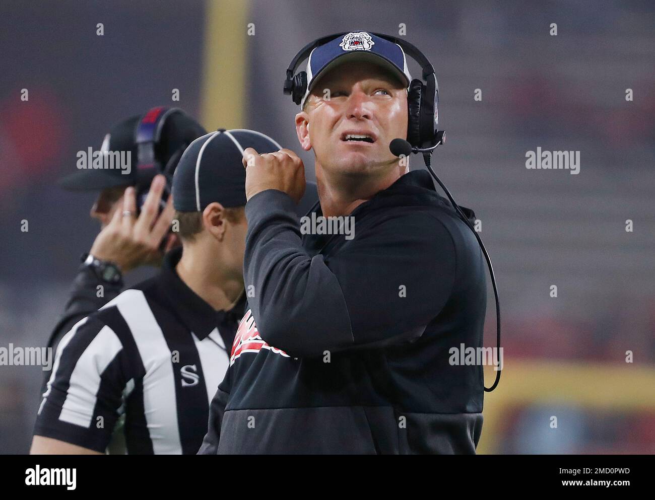 Fresno State coach Kalen DeBoer watches the scoreboard against New ...