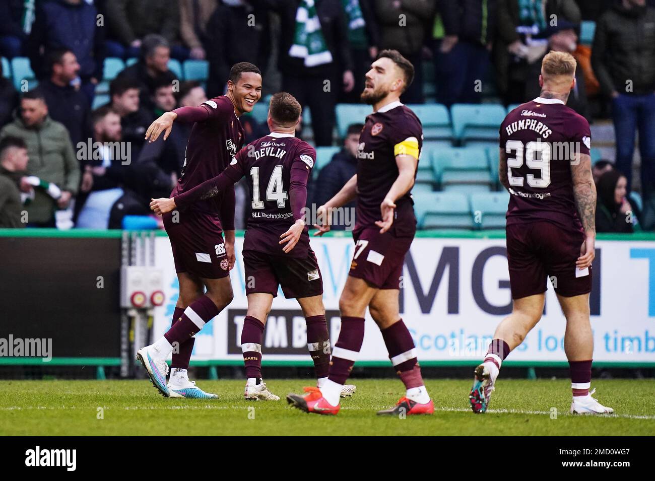 Heart of Midlothian's Toby Sibbick (left) celebrates scoring their side ...