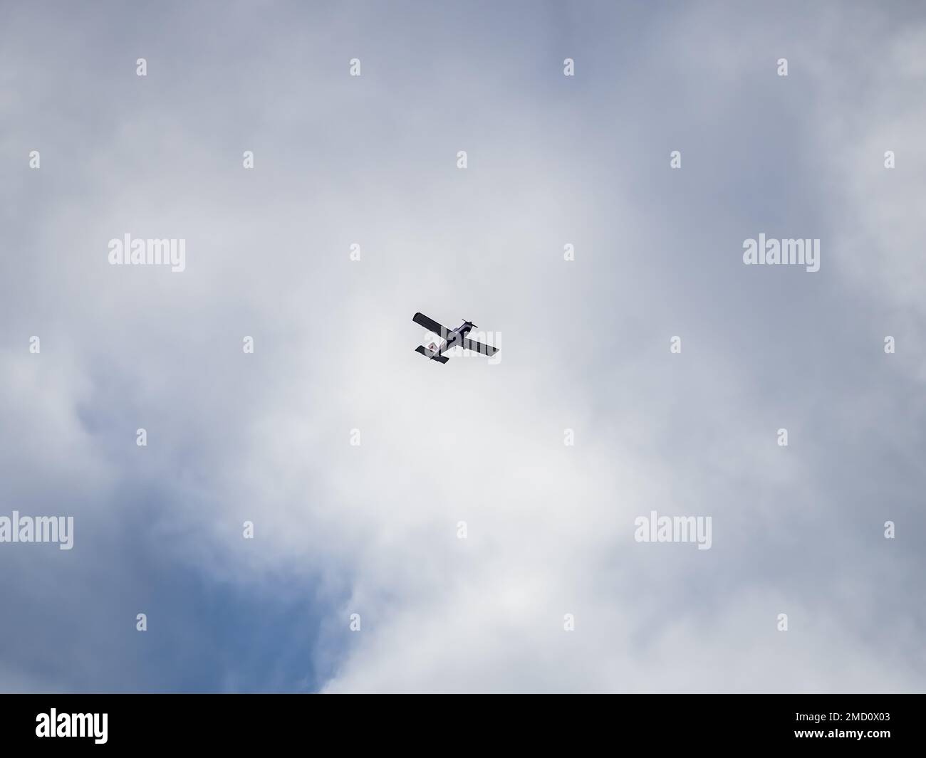 Small ultralight airplane with overhead wing and single propeller ...