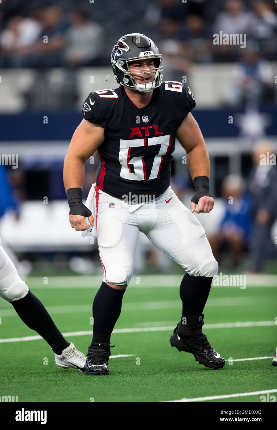 Atlanta Falcons center Drew Dalman (67) is seen before an NFL football ...
