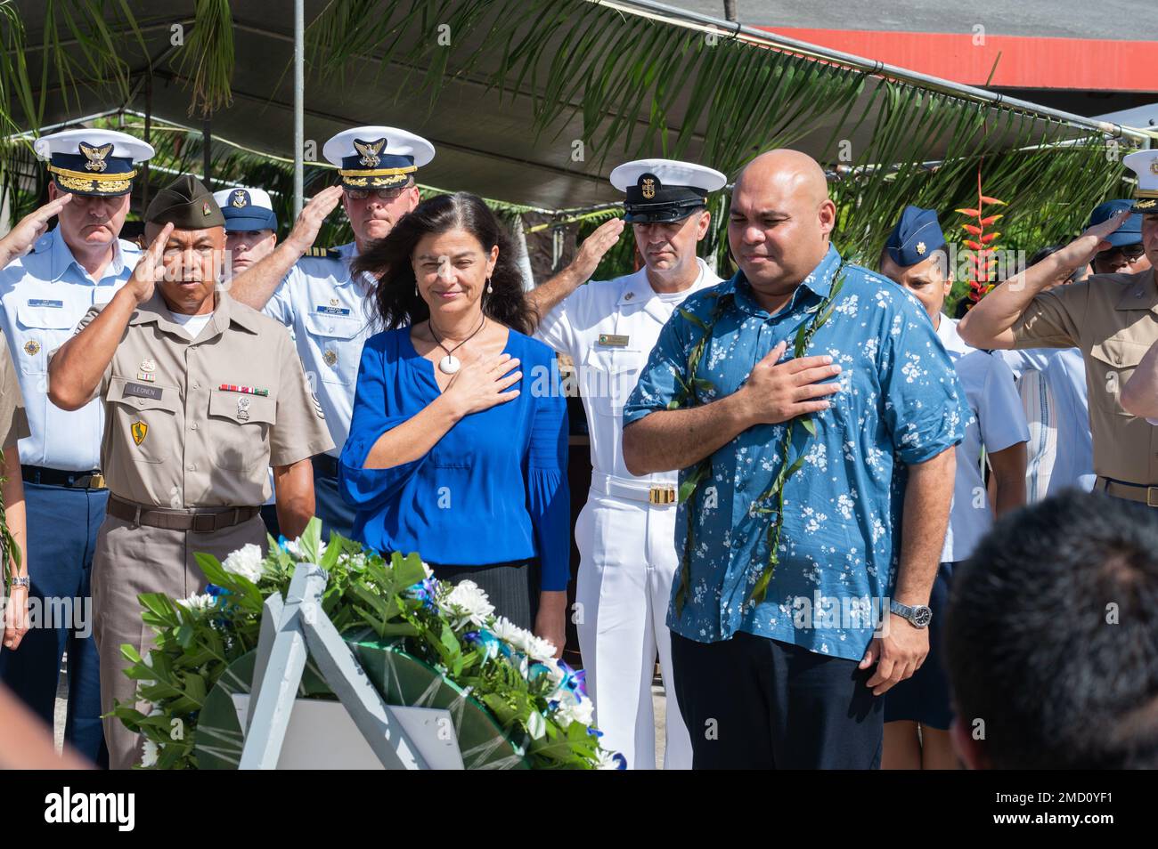 Joshua Tenorio, lieutenant governor of Guam, and military officials ...