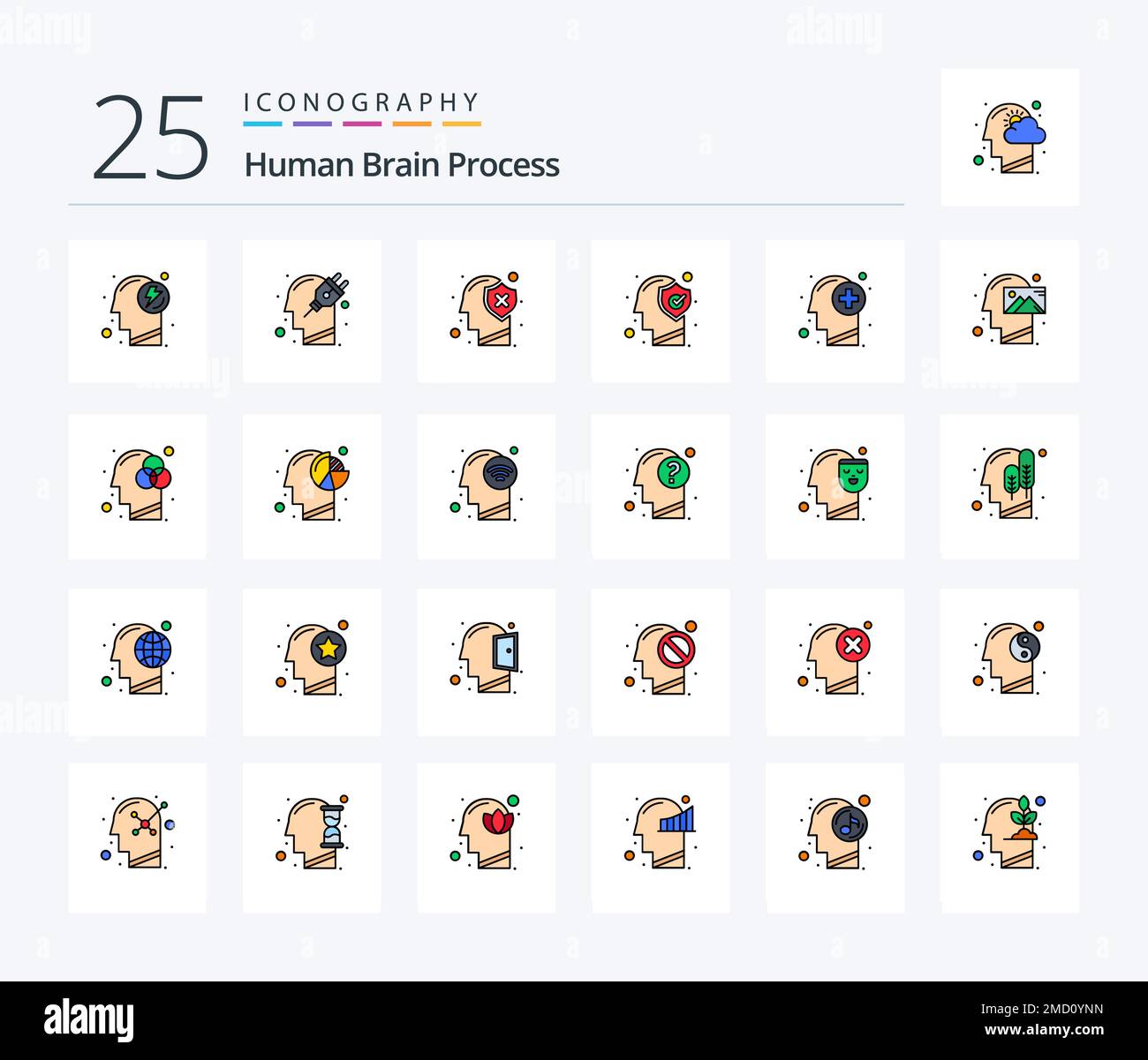 Human Brain Process 25 Line Filled icon pack including mind. healthy ...