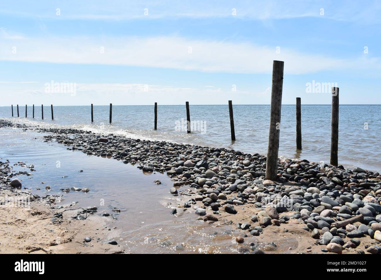 A landscape of Fylde Coast Blackpool sea seaside beach posts ocean ...