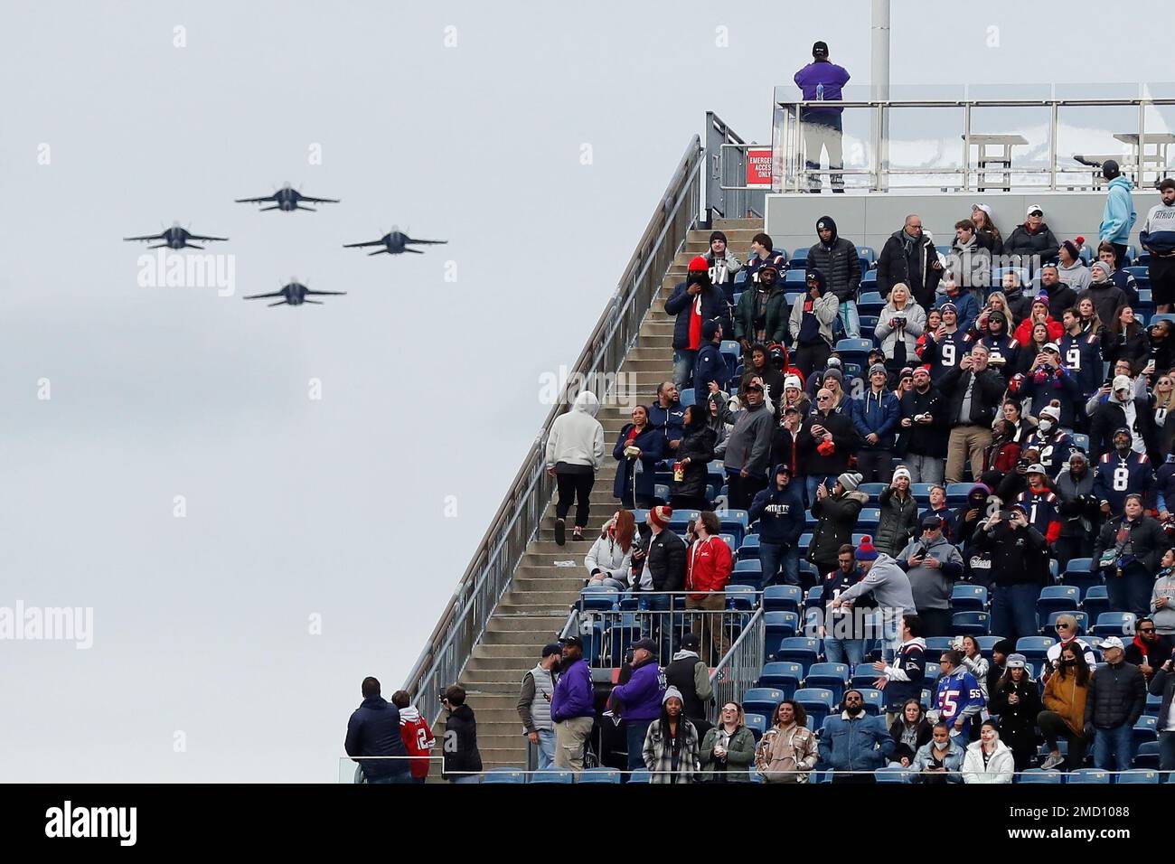 Military jets come in for a flyover at Gillette Stadium before an NFL ...