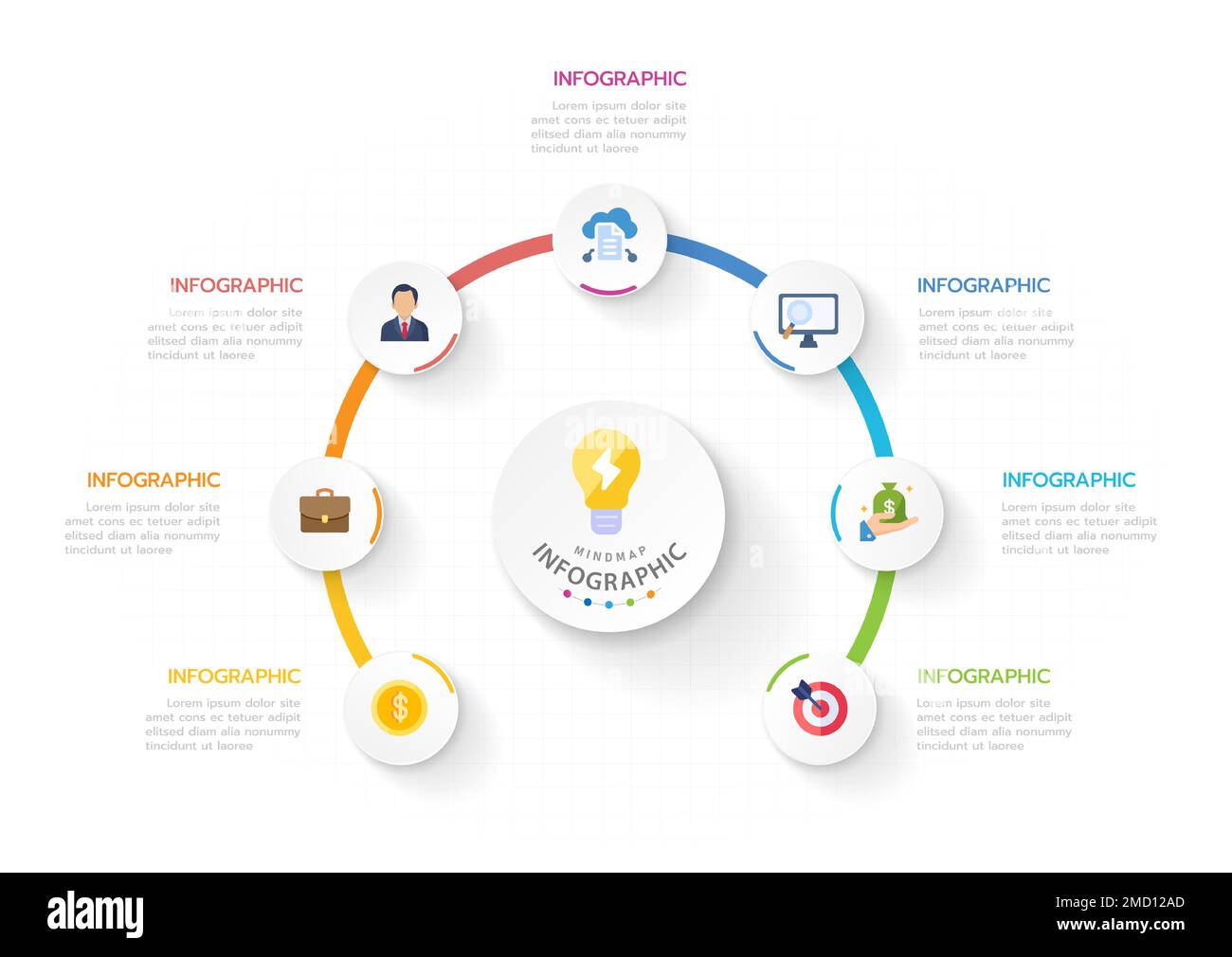 Infographic template for business. 7 Steps Modern Mindmap diagram with ...