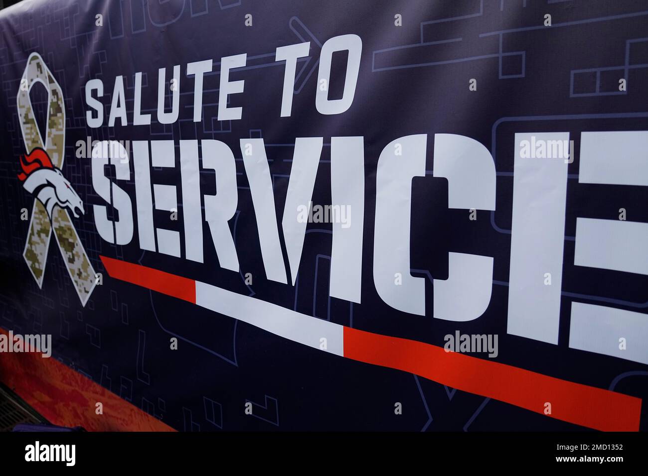 The NFL Salute to Service logo is shown prior to an NFL football game ...