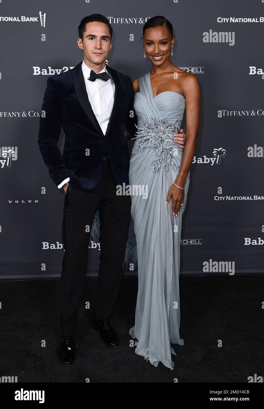 Jasmine Tookes, right, and Juan David Borrero arrive at the Baby2Baby ...