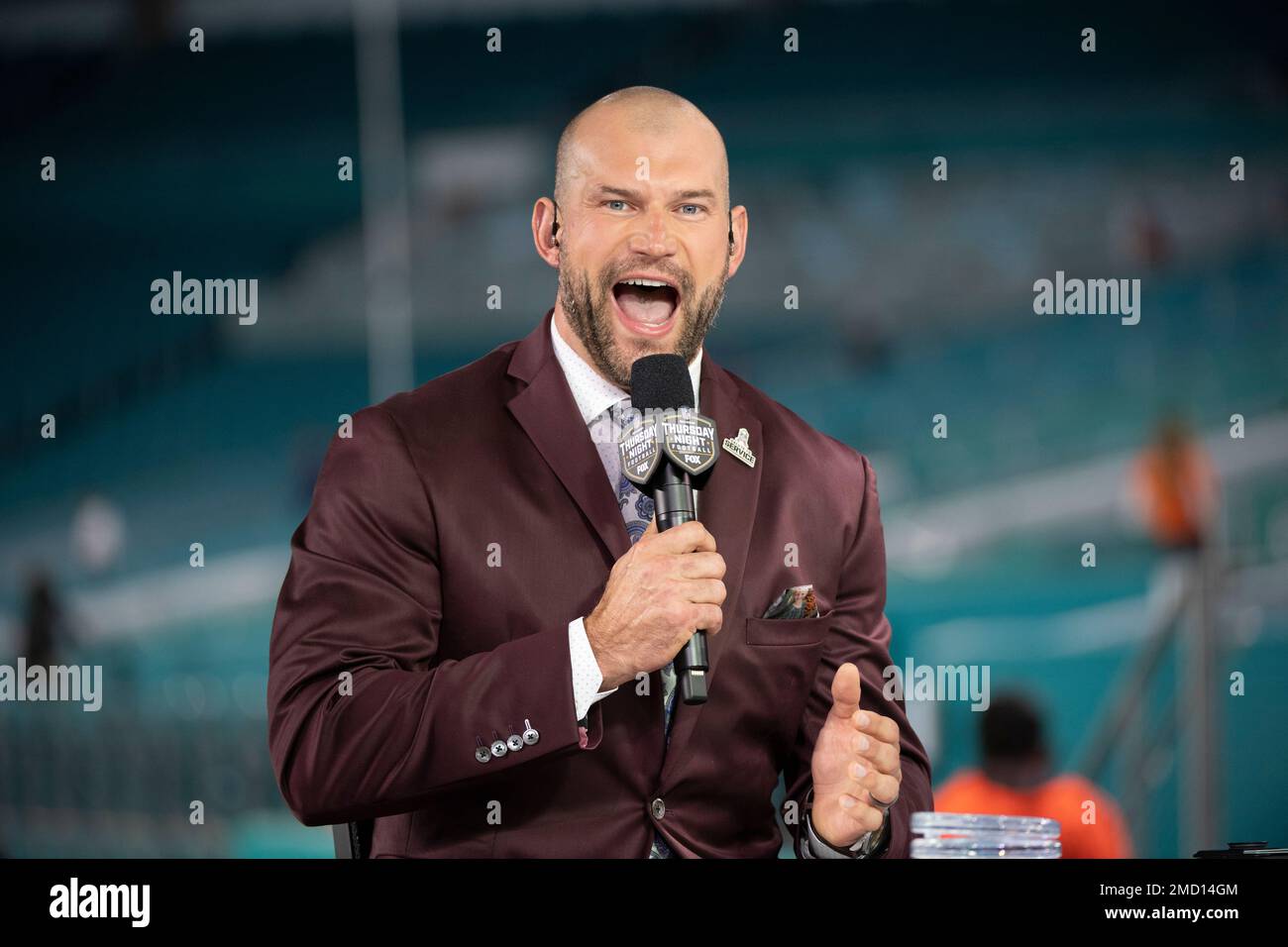 NFL Network analyst Joe Thomas speaks on air during the NFL Network's ...