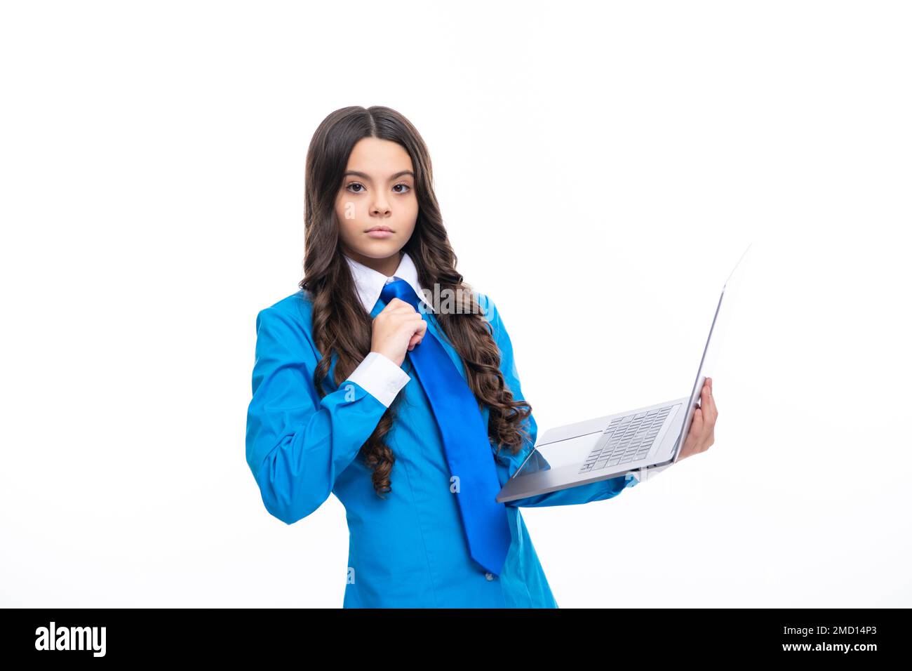 Student school girl with laptop on isolated studio background. Video ...