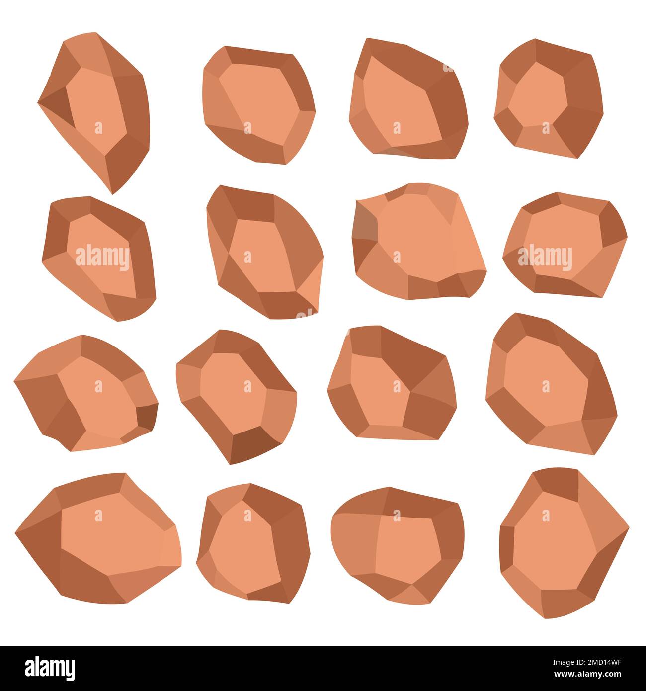 Cartoon stones. Rock stone isometric set. Pink boulders, natural ...