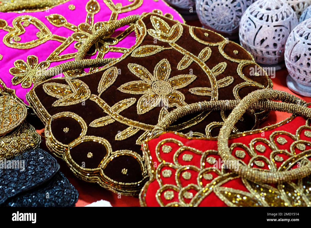 Colorful of fabric handcraft bag in the market, bags for women in the ...