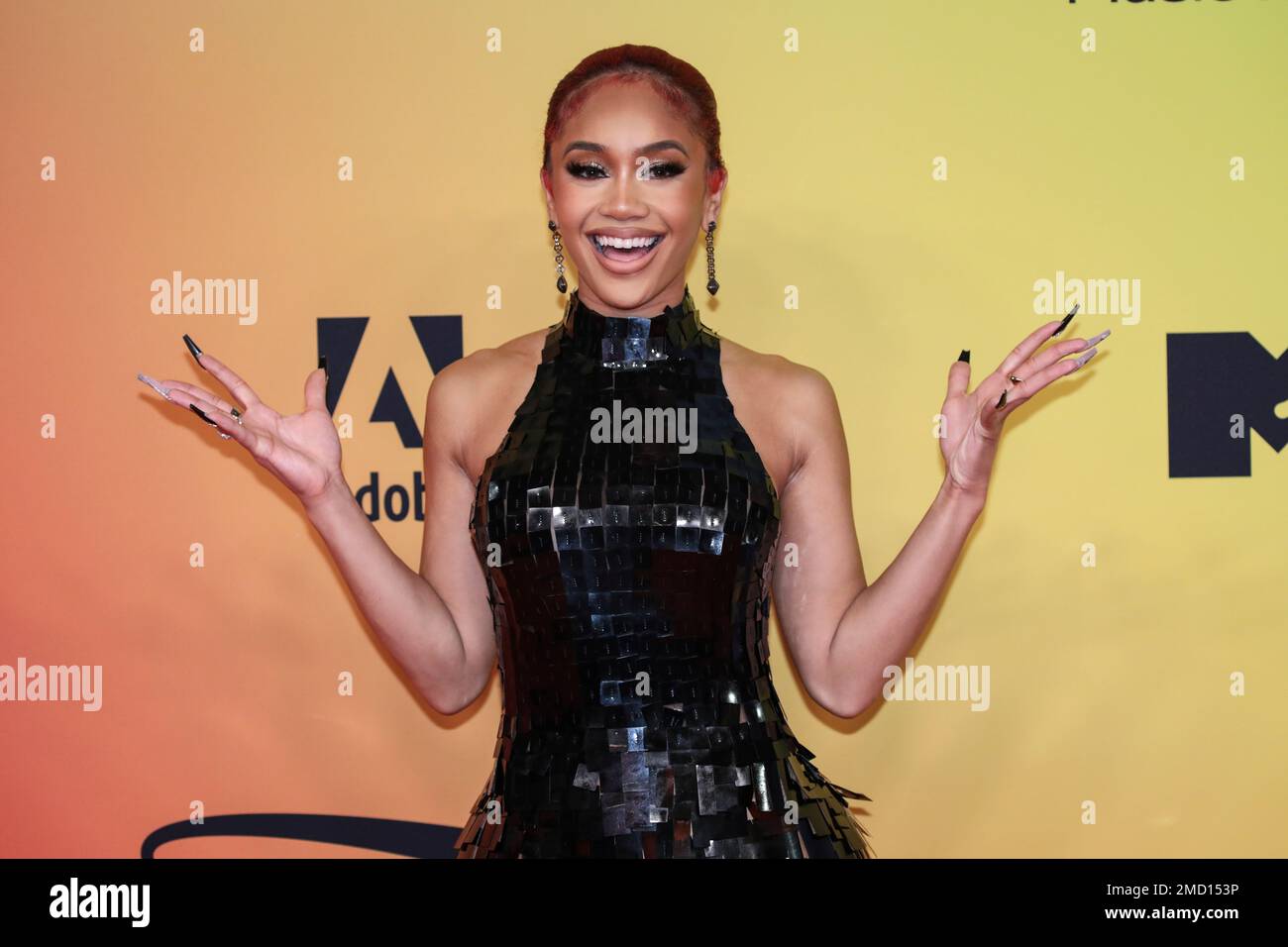 Saweetie poses for photographers upon arrival at the European MTV ...