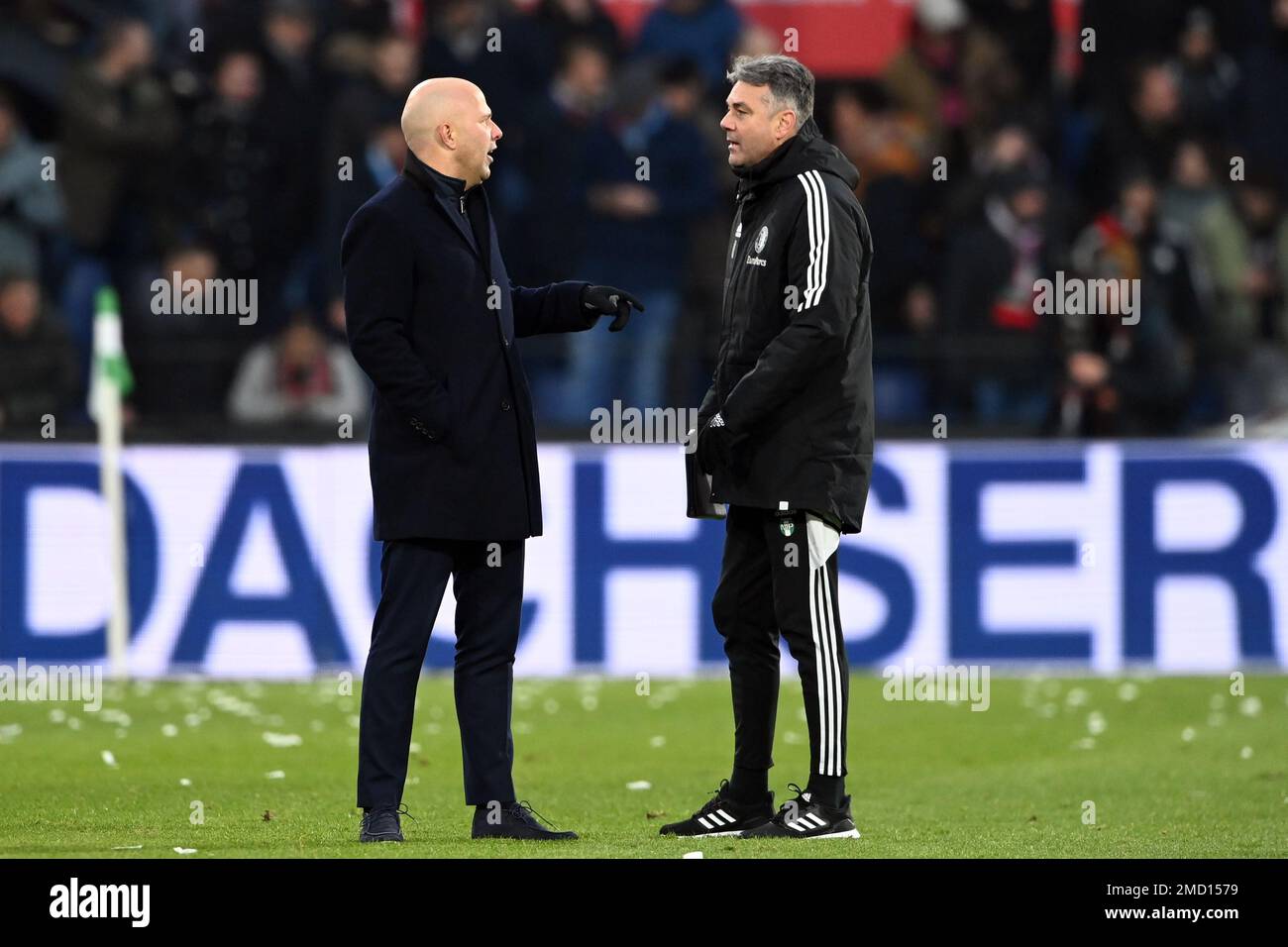 ROTTERDAM - (lr) Feyenoord coach Arne Slot, Feyenoord assistant trainer ...