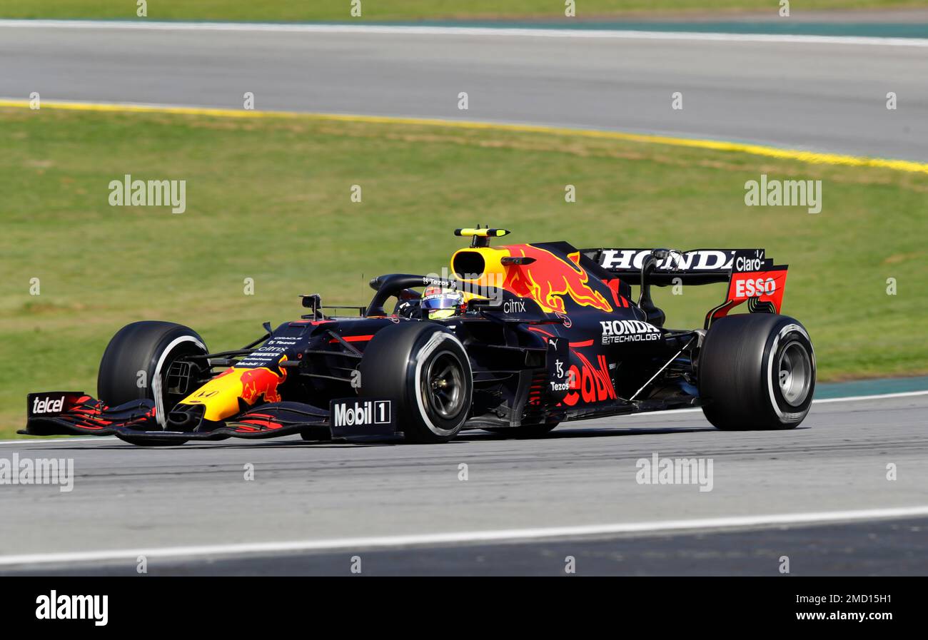 Red Bull driver Sergio Perez, of Mexico, drives his car during the Brazilian Formula One Grand ...