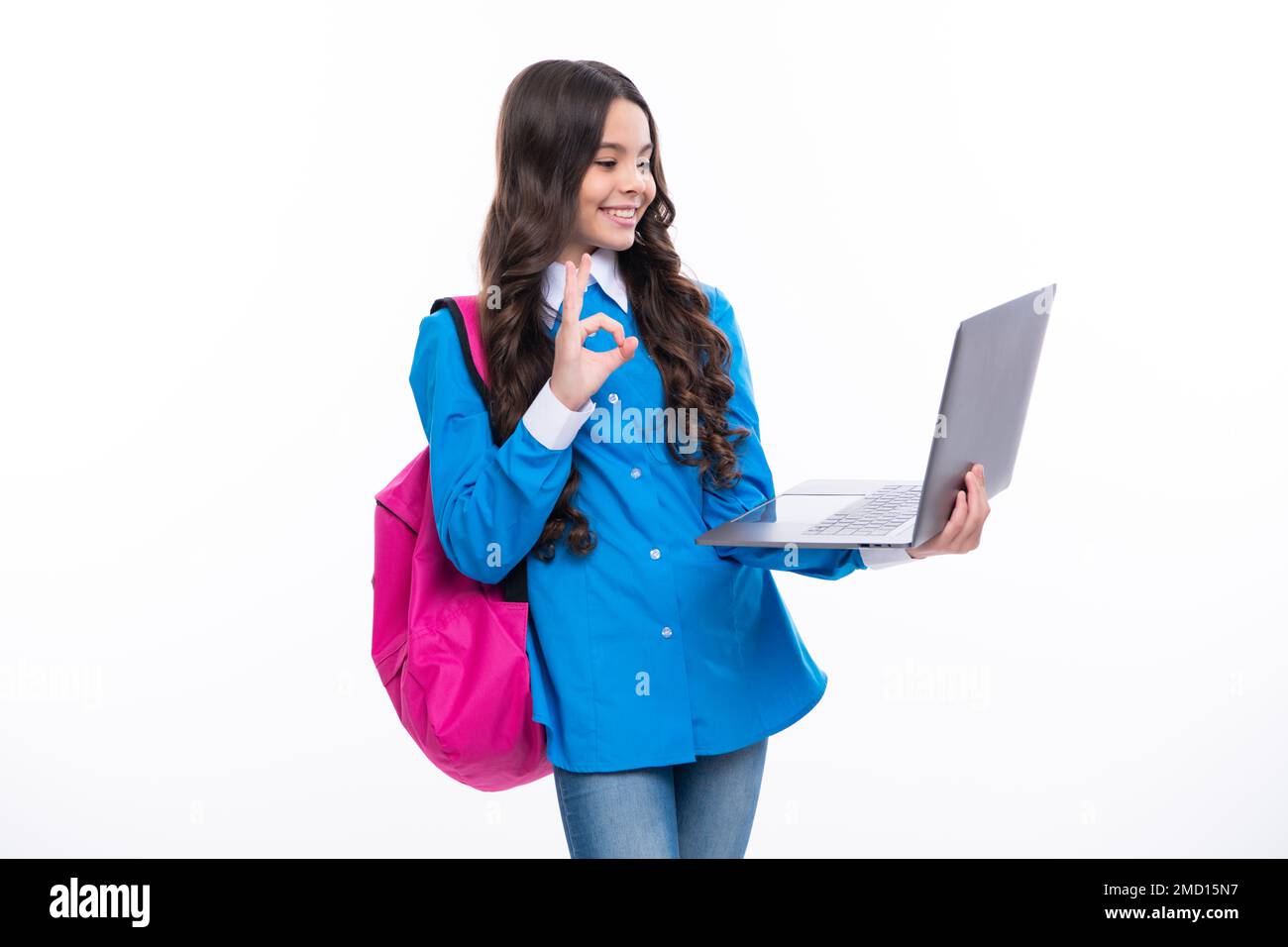 Back to school. Teenager schoolgirl hold notebook laptop. School ...