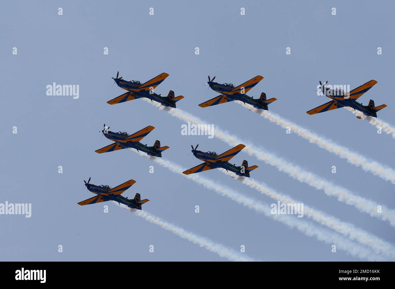 Brazilian air force planes fly over the Interlagos race track prior the ...