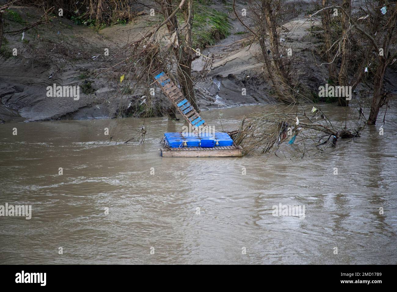 The level of the Volturno river rises in the city of Capua. The heavy ...