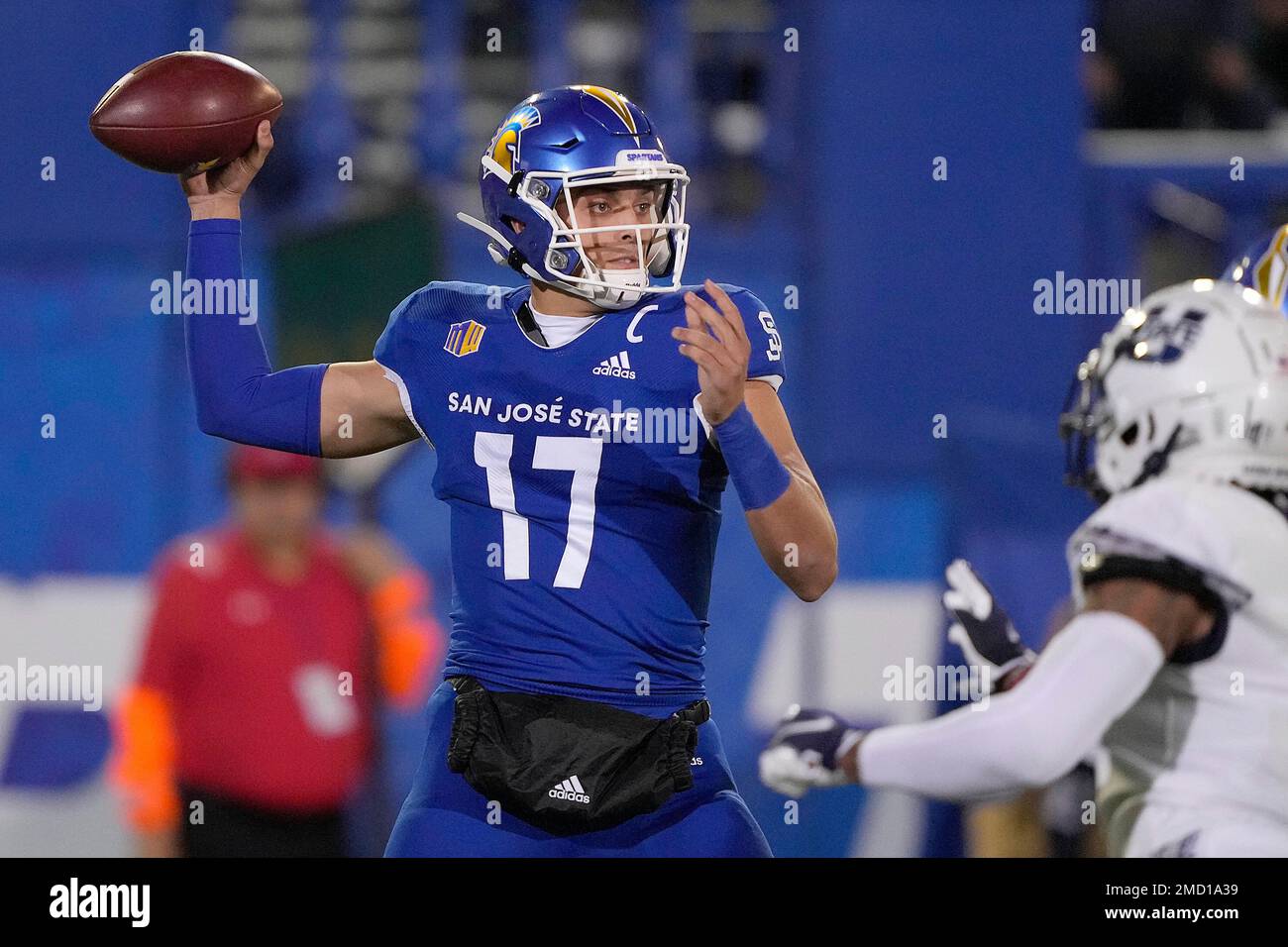 San Jose State quarterback Nick Starkel (17) throws a pass against Utah ...