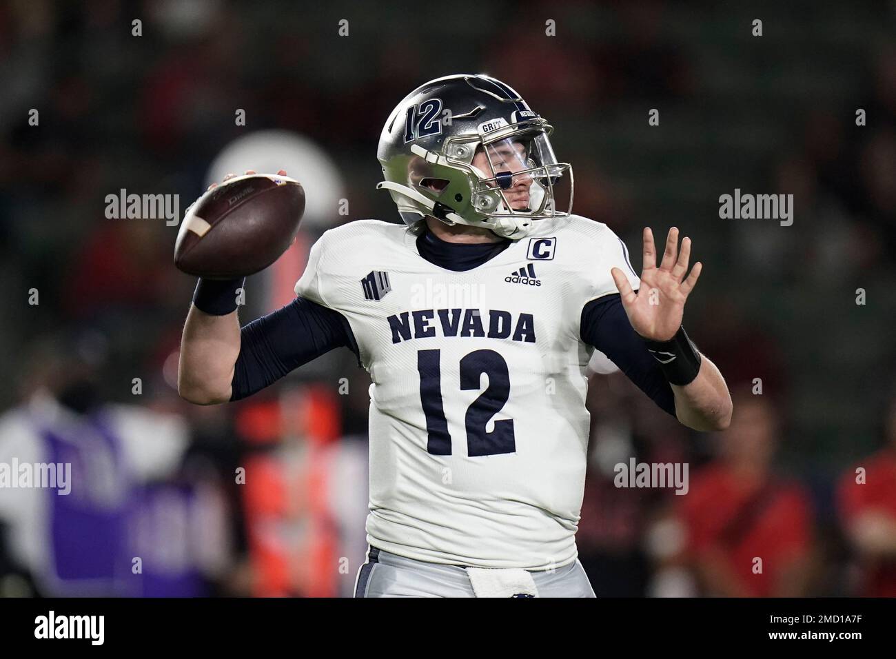 Nevada quarterback Carson Strong looks to throw a pass during the first ...