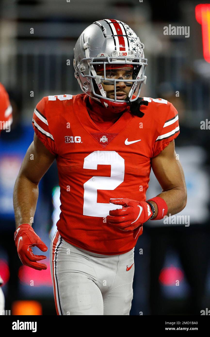 Ohio State receiver Chris Olave plays against Purdue during an NCAA ...