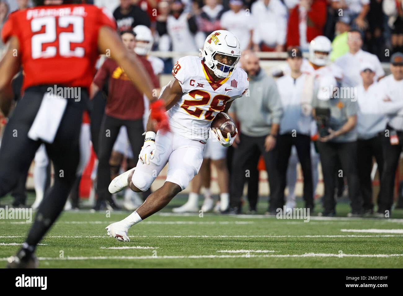 Iowa State's Breece Hall (28) runs to score a touchdown during the ...