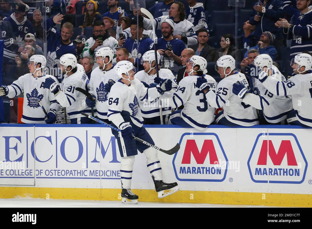 Toronto Maple Leafs center David Kampf (64) celebrates with teammates ...