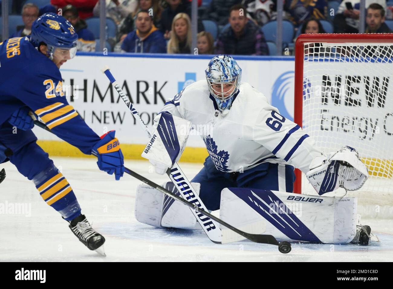 Toronto Maple Leafs goaltender Joseph Woll (60) saves a shot by Buffalo ...