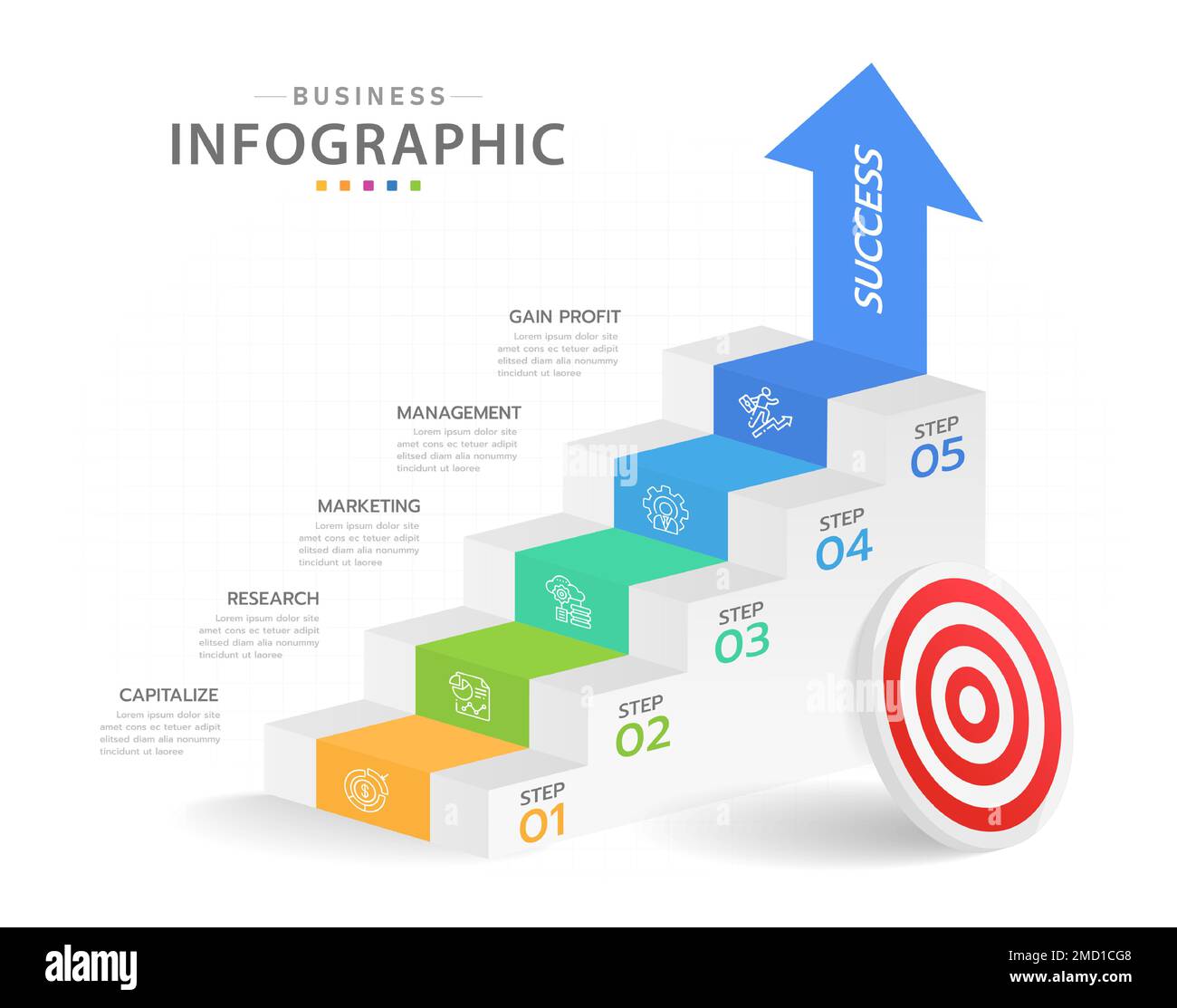 Infographic template for business. 5 Steps Modern Stair diagram with ...