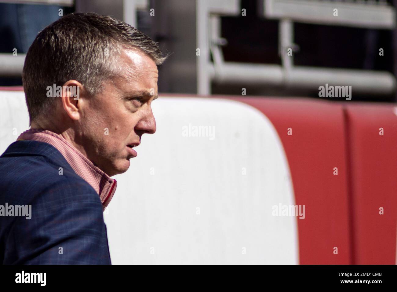 Alabama Director of Athletics Greg Byrnelooks on during the first half ...