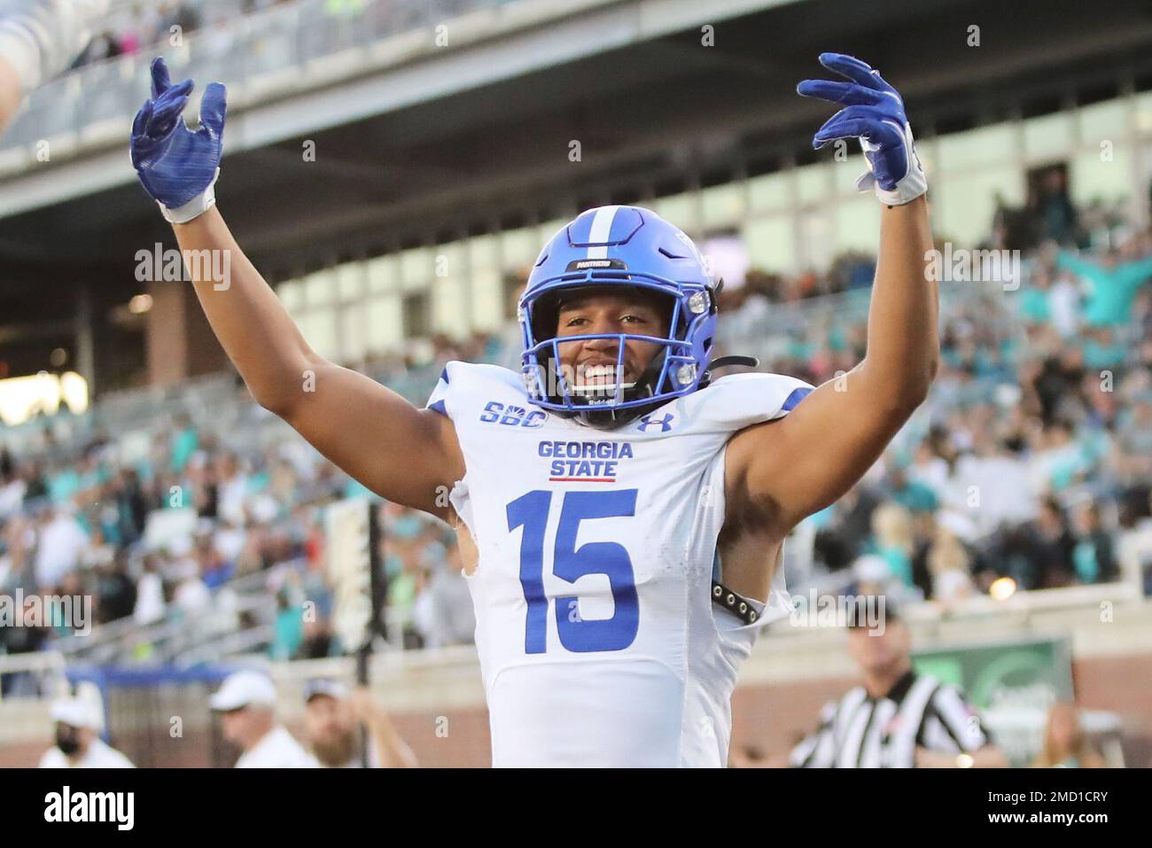 Georgia State wide receiver Sam Pinckney (15) celebrates against ...