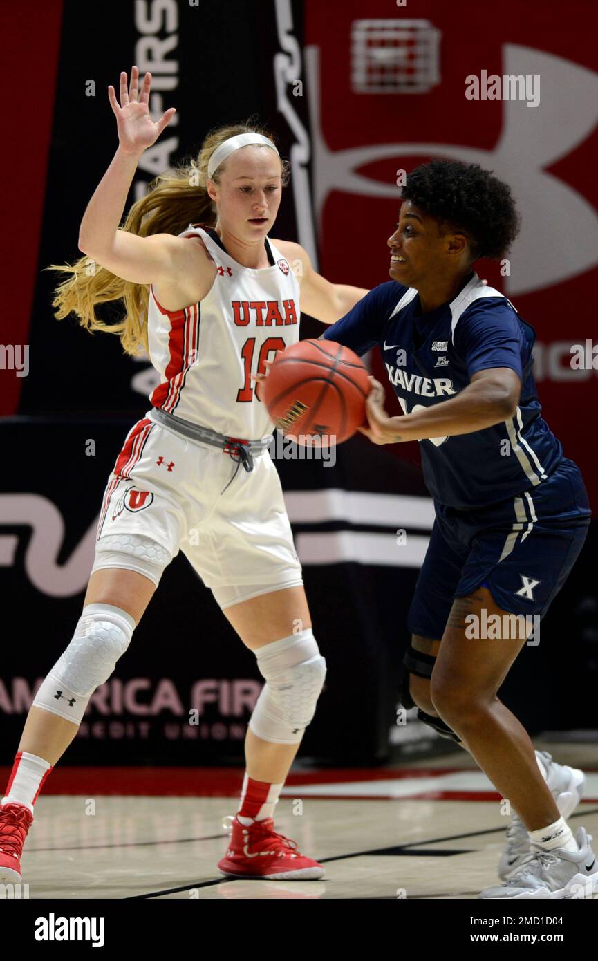 Xavier Musketeers guard Shaila Beeler (10) looks to pass while being ...