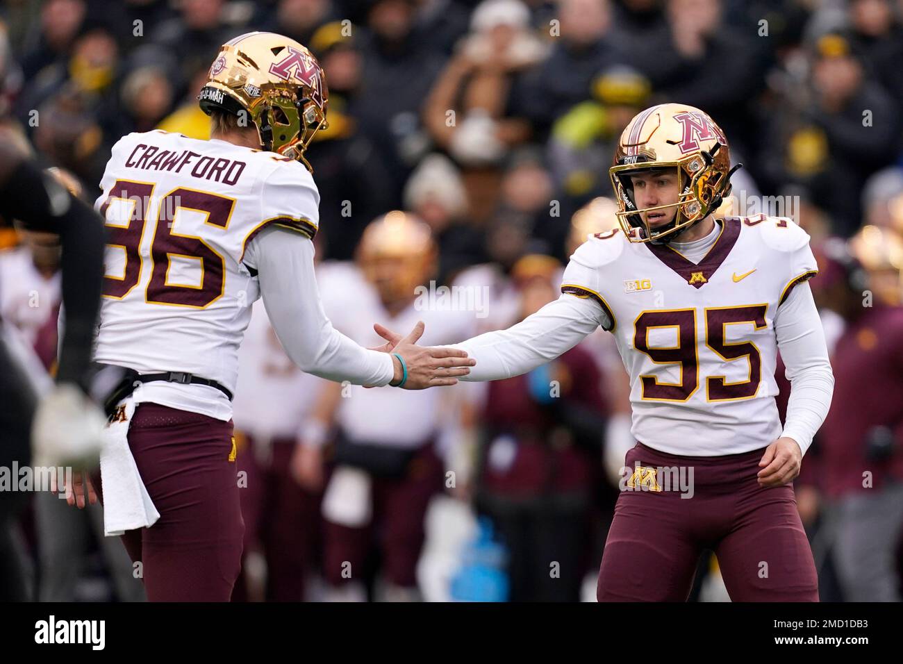 Minnesota place kicker Matthew Trickett (95) celebrates with teammate ...