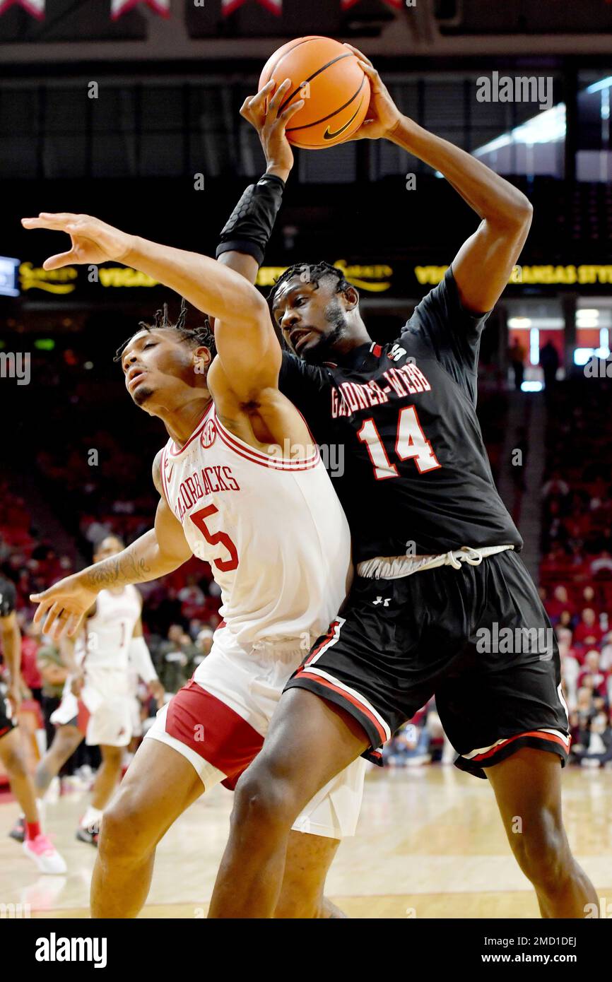 Gardner-Webb forward Kareem Reid (14) pulls down a rebound over ...