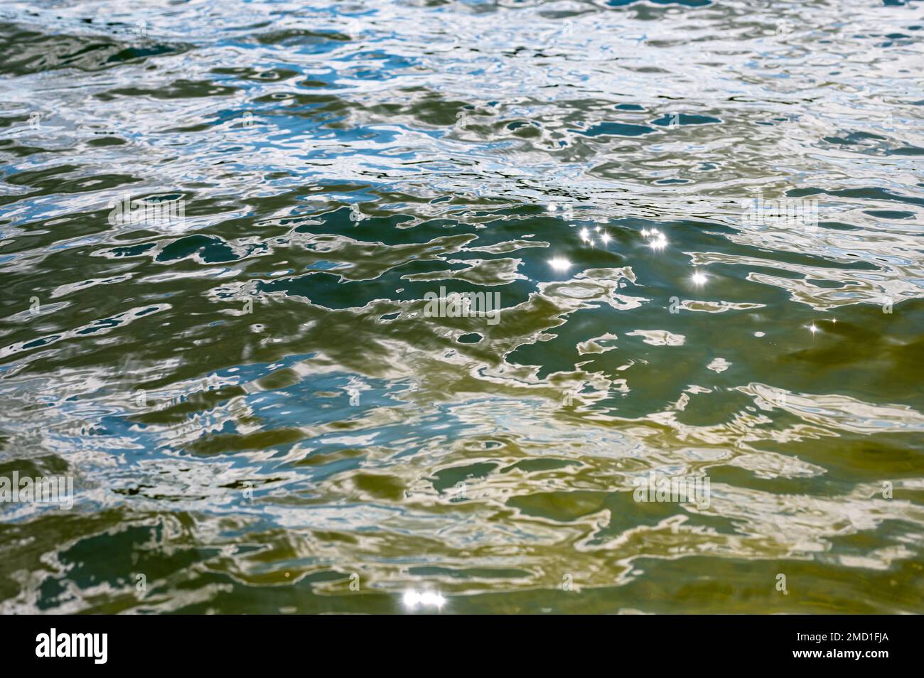 High shutter speed closeup shot of a wavy lake water flow. Deep blue ...