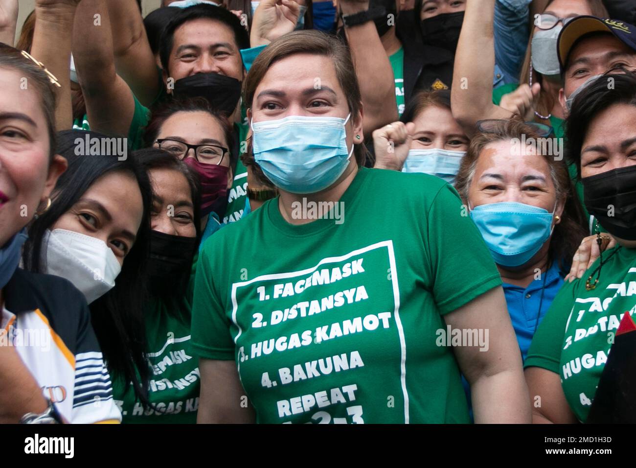 Davao City Mayor Sara Duterte, center, poses for a selfie outside the ...