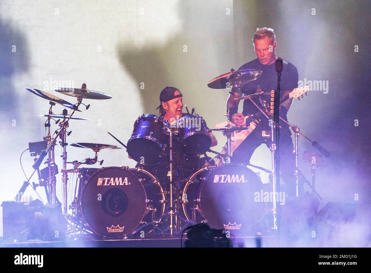Lars Ulrich, left, and James Hetfield of Metallica perform at Welcome ...
